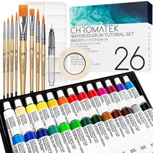 watercolor paint set for adults, kids, beginner & professional artists. with paper, 9 brushes, palette, aqua-pen, tape, video tutorial series. watercolor tubes. art supplies – 62 piece set