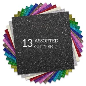 fansguar glitter htv heat transfer vinyl 12″x12″ bundle 13 sheets iron on vinyl for t-shirts gifts design(assorted)