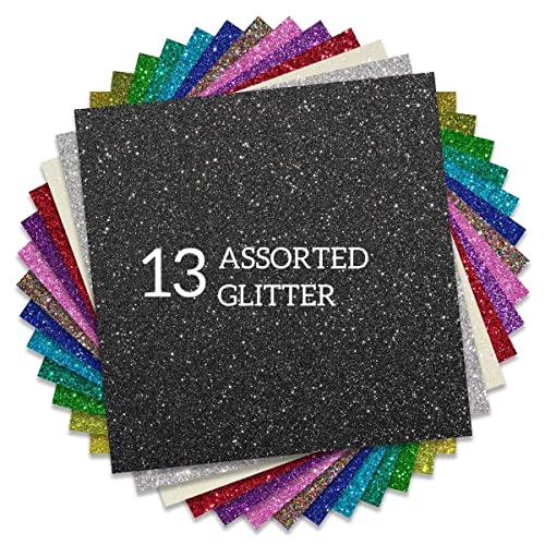 FANSGUAR Glitter HTV Heat Transfer Vinyl 12"x12" Bundle 13 Sheets Iron on Vinyl for T-Shirts Gifts Design(Assorted)