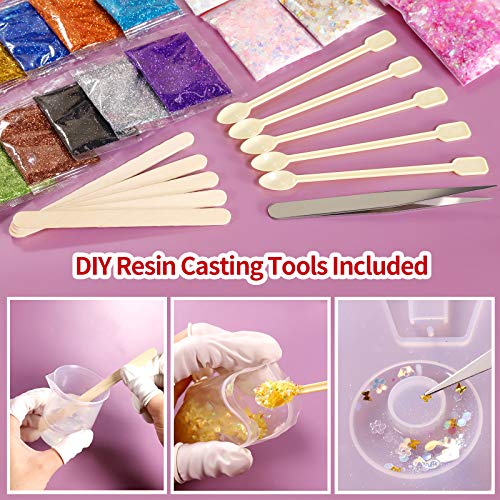 41PCS Resin Supplies Kit, LEOBRO Extra Fine Glitter for Resin, Resin Glitter Flakes Sequins, Foil Flakes, Mixing Stick &Tweezers, Craft Glitter for Resin Crafts, Nail Art, Jewelry Tumbler Making