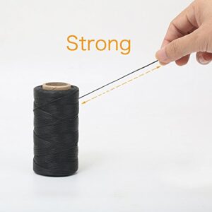 Tenn Well Waxed Thread, 328 Yards 150D 1MM Leather Sewing Waxed Thread with Needles for Leather DIY Project(Black)