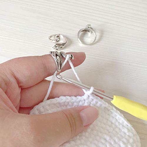 3 Pcs Adjustable Knitting Loop Crochet Loop Knitting Accessories, Hand-Made Silver-Plated Copper Rings, Faster Crocheting, Advanced Peacock Ring, Yarn Guide Finger Holder Knitting Thimble