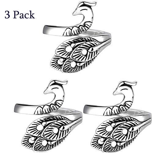 3 Pcs Adjustable Knitting Loop Crochet Loop Knitting Accessories, Hand-Made Silver-Plated Copper Rings, Faster Crocheting, Advanced Peacock Ring, Yarn Guide Finger Holder Knitting Thimble