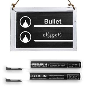 erasable liquid chalk markers white 2pk – fine tip chalk marker for chalkboard – bright ink & easy to erase – 3mm reversible tip for bullet or chisel point – white bistro chalk markers for blackboard