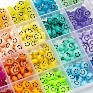 480 pcs 14 colors acrylic smiley face beads for jewelry bracelet earring necklace craft mobile phone pendant making kit (multicolor)