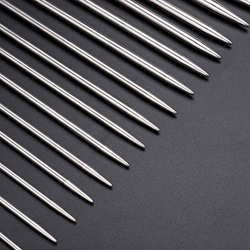 Knitting Needle Set, BCMRUN 22PCS 2mm(B)-8mm(L) Straight Single Pointed Stainless Steel Sweater Needles Set(11Pair-11 Size,9.8 inch) with Locking Stitch Makers Large-Eye Needles Measure Tape (36CM)