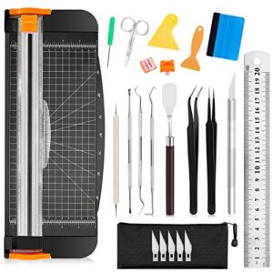 famomatk 23pcs weeding tools for vinyl, craft weeding tools set with 12inch paper cutter and trimmer for scrapbooking,silhouettes,cameos,lettering,cutting,craft paper, labels and cardstock