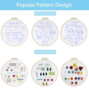 Embroidery Kit Beginners Embroidery Stitch Practice kit, chfine 3 Sets Hand Embroidery Starter Kit with 1 Hoop Learn 25 Different Stitches for Craft Lover Adult Stitch with Embroidery Skill Techniques