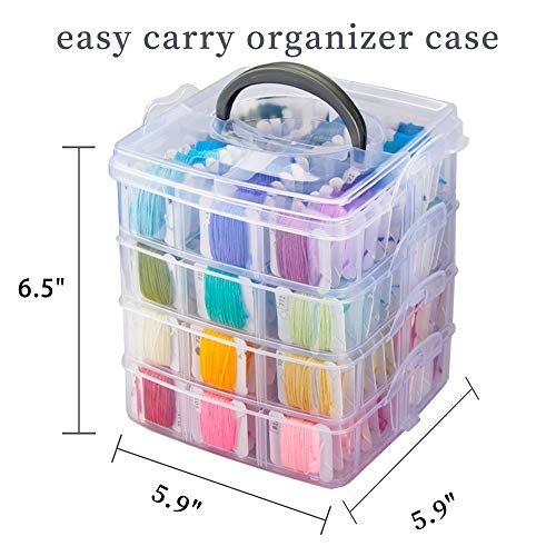 262 Pack Embroidery Thread Floss Set Including 200 Colors 8 M/Pcs Cross Stitch Sewing Thread with Floss Bins and 62 Pcs Cross Stitch Tool,4-Tier Transparent Storage Box