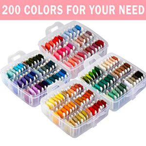 262 Pack Embroidery Thread Floss Set Including 200 Colors 8 M/Pcs Cross Stitch Sewing Thread with Floss Bins and 62 Pcs Cross Stitch Tool,4-Tier Transparent Storage Box