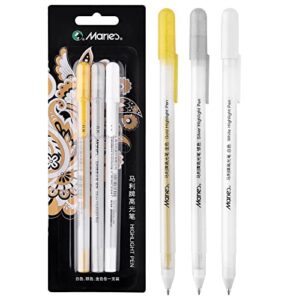 premium 3 colors gel pen set – white, gold and silver gel ink pens, archival ink fine tip sketching pens for illustration design, art drawing, black paper drawing, adult coloring book, pack of 3