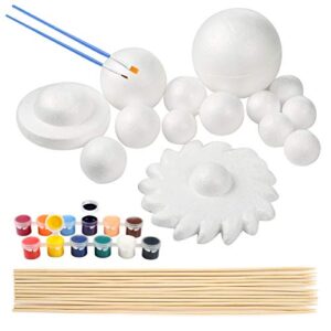 pllieay solar system model foam ball kit includes 14pcs mixed sized polystyrene spheres balls, 12pcs bamboo sticks, 12 color pigments, 2pcs painting brushes for school science projects