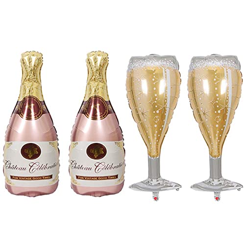 HORUIUS Champagne Bottle Balloons Champagne Glass Balloon Mylar Foil Balloons Birthday Engagement Bachelorette Party Bridal Shower Wedding Celebration Anniversary Decorations 4PCS