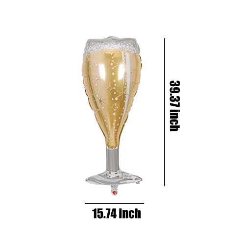 HORUIUS Champagne Bottle Balloons Champagne Glass Balloon Mylar Foil Balloons Birthday Engagement Bachelorette Party Bridal Shower Wedding Celebration Anniversary Decorations 4PCS