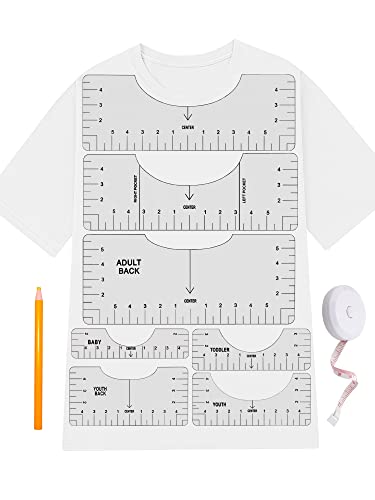 9 Pcs Tshirt Ruler Guide for Vinyl Alignment and Sublimation Blanks,Craft Sewing Supplies Accessories Tools for Heat Press HTV Heat Transfer Vinyl (Transparent)