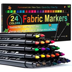 fabric markers permanent for clothes, 24 colors fabric pens permanent no bleed, fine tip fabric paint pens paint markers for kids, non-toxic markers paint for tote bag white shirt baby bibs shoes