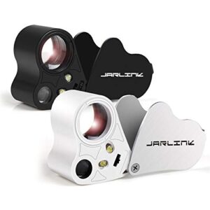 jarlink 2 pack 30x 60x illuminated jewelers eye loupe magnifier, foldable jewelry magnifiers with bright led light for gems, jewelry, coins, stamps, etc (white & black)