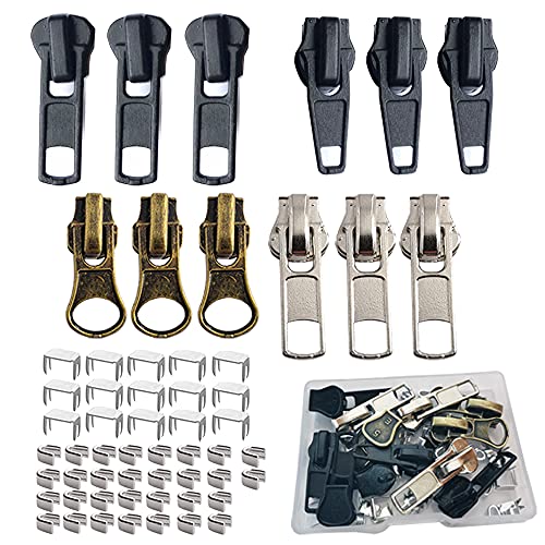 Zipper Pull 12 Pcs, Replacement Zipper Slider,Zipper Repair Kit #5, Fix Zipper Repair Kit for Repairing Coats ,Jackets , Metal Plastic and Nylon Coil Zippers.