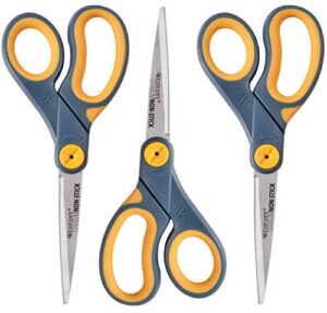 westcott 8″ titanium-bonded non-stick scissors for office & home, gray/yellow, 3 pack (15454)