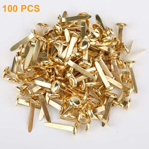 100 PCS Mini Brads, Brass Fasteners 20 x 8mm, Brass Metal Paper Fasteners for Craft & Scrapbooking Brad DIY