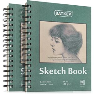 batkev 5.5 x 8.5 inches sketchbook 2 pack 100 sheets, thick drawing paper sketch drawing paper sketch pad, art paper for drawing and painting for kids