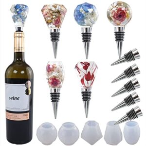 geometric spherical bottle stopper resin molds,5pcs wine bottle stopper crystal epoxy silicone mold with 5pcs stopper,crystals gem shape resin epoxy molds for diy casting crafts making