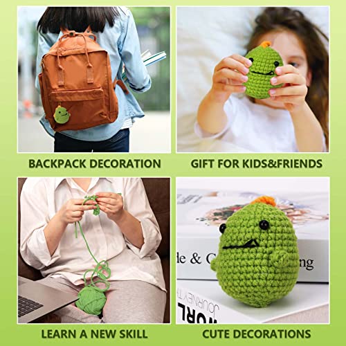 PP OPOUNT Beginner Crochet Kit - Cute Dinosaur, Complete Crochet Kit for Beginners, Starter Pack for Adults and Kids, Bundle Includes Yarn, Hook, Needles, Scissors, Accessories