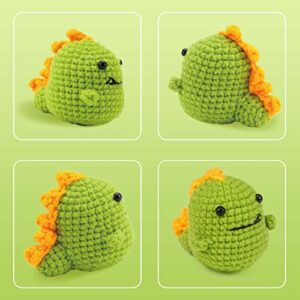 PP OPOUNT Beginner Crochet Kit - Cute Dinosaur, Complete Crochet Kit for Beginners, Starter Pack for Adults and Kids, Bundle Includes Yarn, Hook, Needles, Scissors, Accessories