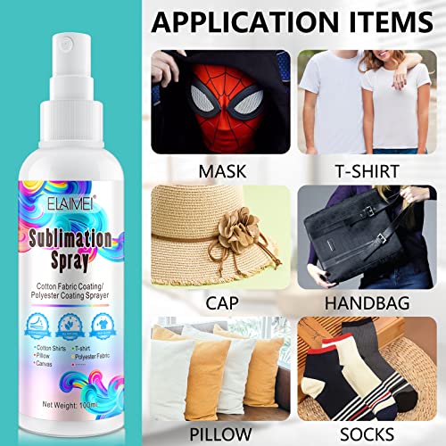 2x100ml Sublimation Spray, Sublimation Coating Spray for All Fabric, Including 100% Cotton, Polyester, Carton, Tote Bag, Pillows, Mugs, Canvas, Quick Dry & Super Adhesion, High Gloss Vibrant Color