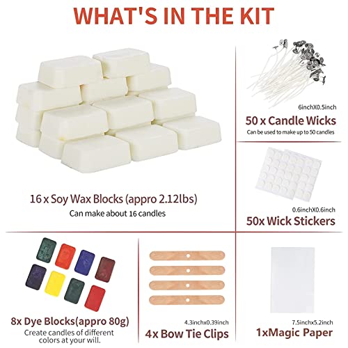 Candle Making Kit for Adults, Candle Making Supplies, Soy Wax Candle Making Kit for Making Soy Candle,Soy Wax for Candle Making,Candle Soy Wax Kit Including Candle Wax Dyes,Candle Wicks,Wick Stickers