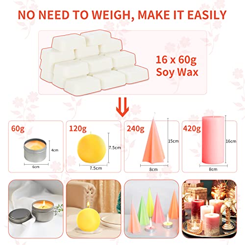 Candle Making Kit for Adults, Candle Making Supplies, Soy Wax Candle Making Kit for Making Soy Candle,Soy Wax for Candle Making,Candle Soy Wax Kit Including Candle Wax Dyes,Candle Wicks,Wick Stickers