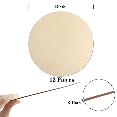 12Pcs 12 Inch Wood Circles for Crafts, Unfinished Blank Wooden Rounds Slice Wooden Cutouts for DIY Crafts, Door Hanger, Sign, Wood Buring, Painting, Christmas Décor