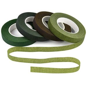 kuuqa 4 rolls 1/2″ wide floral tapes for bouquet stem wrapping and floral crafts,wedding bouquet,dark green,light green,grass green,dark brown