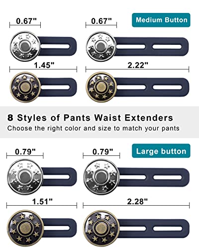 Pants Button Extender Shirt Collar Extenders: 8 Pcs Jeans Waist Silicone Extender Button for Mens and Women - 6 Pcs Neck Button Extender Collar Extenders for Mens Dress Shirts