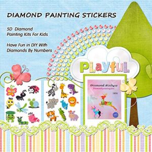 sinceroduct 5D Diamond Painting Stickers Kits for Kids Arts and Crafts, Cartoon Stickers Stick Paint with Diamonds by Numbers, 18Pcs Cute Insect, Animals, Easy to DIY