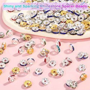 Rondelle Spacer Beads for Jewelry Making, 600 Pieces Rhinestone Spacer Beads Crystal Bead Spacers for Jewelry Making, Bracelets (10 Colors)