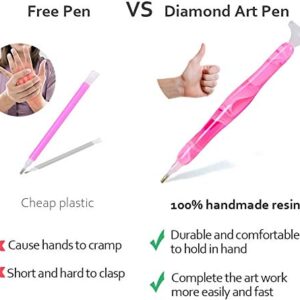 RovyFota Diamond Painting Pen, Handmade Resin Diamond Painting Pens with Glue Clay and Various Tips, More Comfortable and Faster, 5D Diamond Painting Tools for Diamond Paintings Hobby (Pink)