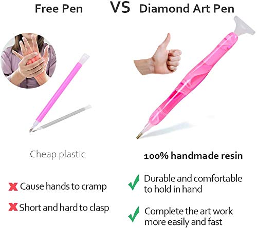 RovyFota Diamond Painting Pen, Handmade Resin Diamond Painting Pens with Glue Clay and Various Tips, More Comfortable and Faster, 5D Diamond Painting Tools for Diamond Paintings Hobby (Pink)