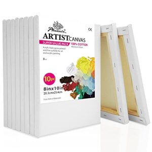 phoenix stretched canvas for painting 8×10 inch/10 value pack, 8 oz triple primed 5/8 inch profile 100% cotton white blank canvas, artist framed canvas for oil acrylic & pouring art