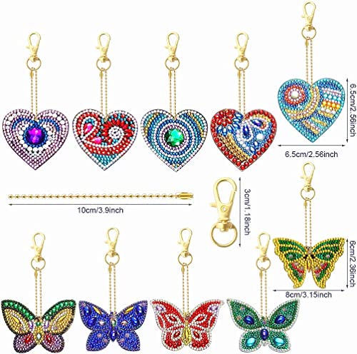 10Pack Diamond Painting Keychain DIY Diamond Painting Kits for Kids and Adult Beginners -Love Heart, Butterfly Christmas Valentine's Day Mother's Day Gift