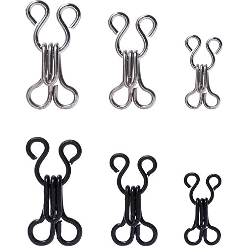 50 Set Sewing Hooks and Eyes Closure for Bra and Clothing, 3 Sizes (Silver and Black)