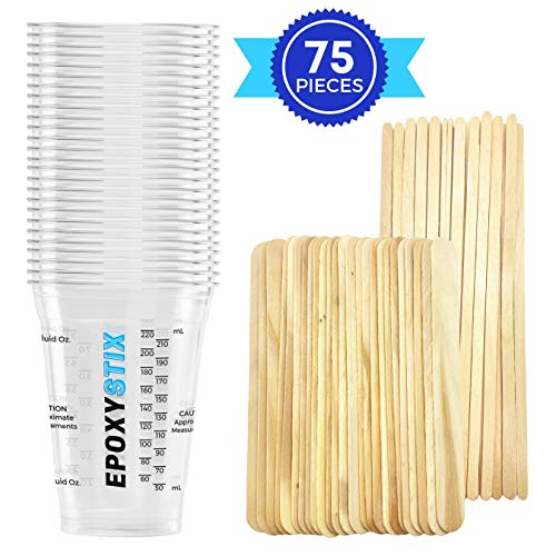 [Pack of 25] EpoxyStix Disposable Measuring Cups for Mixing Epoxy Resin - Measurements in mL and Oz - Bonus Pack with 25 Applicator Sticks and 25 Mixing Sticks