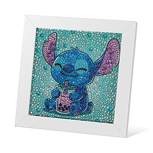 5D Diamond Painting Kit for Kids with Wooden Frame Easy Small Anime Diamond Painting Full Drill Diamond Art Gem Painting for Beginners 7X7 inch (Stitch)