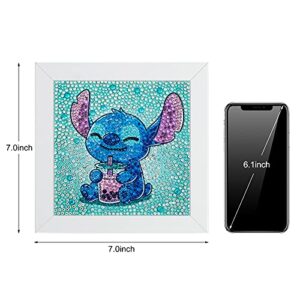 5D Diamond Painting Kit for Kids with Wooden Frame Easy Small Anime Diamond Painting Full Drill Diamond Art Gem Painting for Beginners 7X7 inch (Stitch)