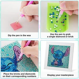 5D Diamond Painting Kit for Kids with Wooden Frame Easy Small Anime Diamond Painting Full Drill Diamond Art Gem Painting for Beginners 7X7 inch (Stitch)