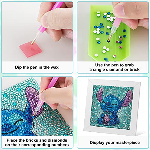 5D Diamond Painting Kit for Kids with Wooden Frame Easy Small Anime Diamond Painting Full Drill Diamond Art Gem Painting for Beginners 7X7 inch (Stitch)