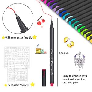 Tebik 45 Pack Planner Pens Colored Pens, 40 Colors Drawing Pens with 5 Stencils, Fineliners for Journal Planner Note Calendar Writing Coloring, Drawing & Detailing School Office Art Supplies