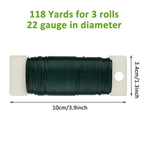 3 Pack Floral Wire, 118 Yards 22 Gauge Green Florist Wire, Flexible Green Wire Paddle Wire for Crafts, Christmas Wreaths Tree, Garland and Floral Flower Arrangements