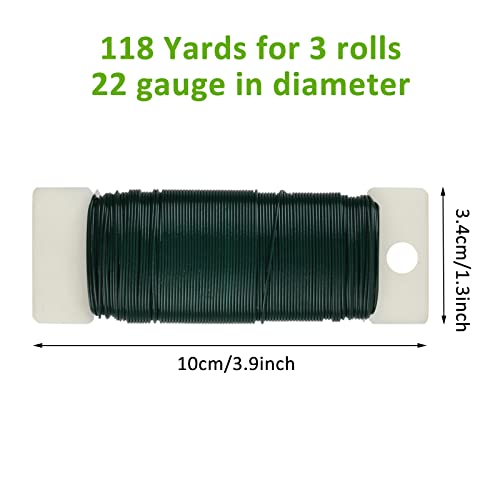 3 Pack Floral Wire, 118 Yards 22 Gauge Green Florist Wire, Flexible Green Wire Paddle Wire for Crafts, Christmas Wreaths Tree, Garland and Floral Flower Arrangements