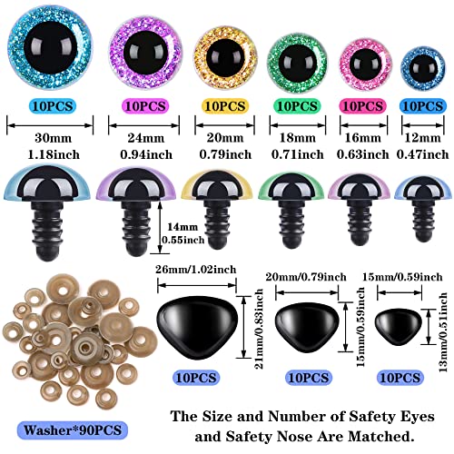 UPINS 180Pcs Safety Eyes and Noses for Amigurumi Large Plastic Craft Crochet Eyes for Stuffed Animals DIY Puppet Bear Toy Doll Making Supplies